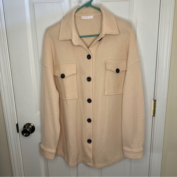 Ces Femme | Tops | Ces Femme Cozy Ribbed Textured Shacket Sz Small In Creamy Peach Oversized ...